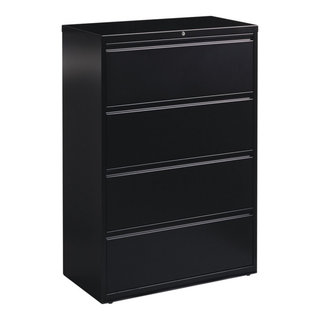 Pemberly Row 36" 4-Drawer Modern Metal Lateral File Cabinet in Black ...