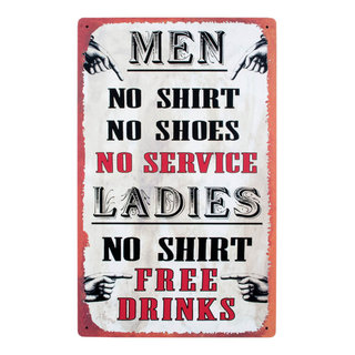 No Shirt No Shoes No Service Funny Man Sign Tin 16 Inch Sign Wall Decor ...