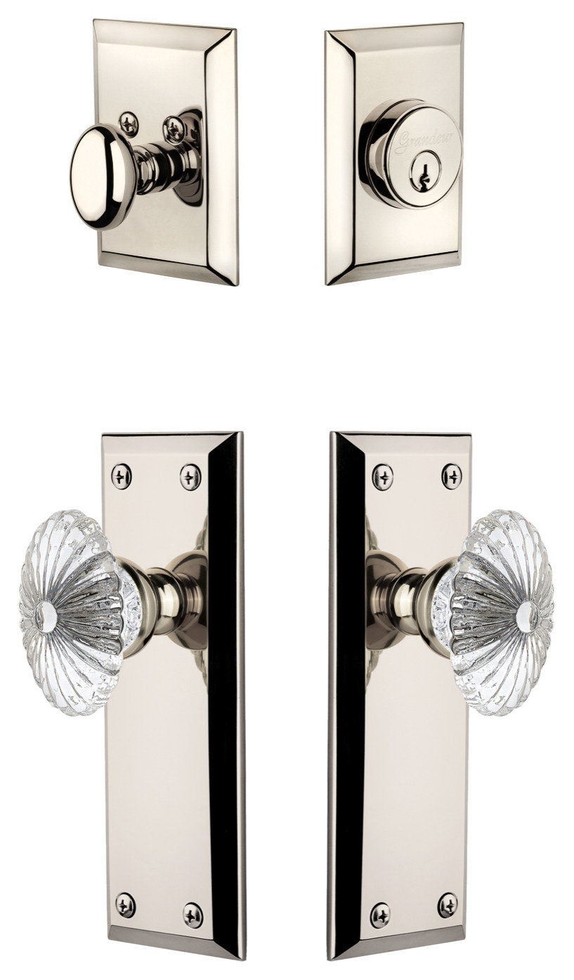 Fifth Avenue Plate with Burgundy Crystal Knob and Deadbolt in Polished ...