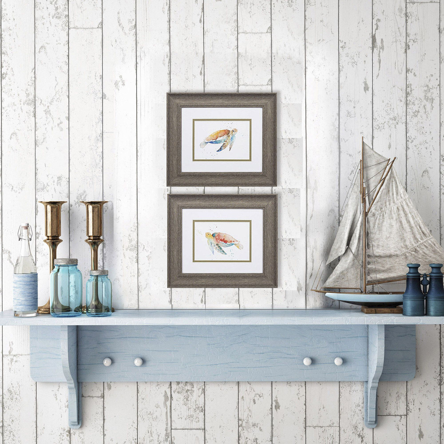 Sea Turtle Framed Art, 2-Piece Set - Beach Style - Prints And Posters ...
