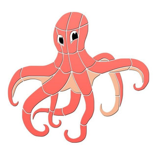 Octopus Ceramic Swimming Pool Mosaic, 72"x67" - Beach Style - Accent ...