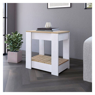 Lindon Farmhouse Side Table by RST Brands, White/Golden Oak ...
