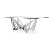 Modern Serra 94 Inch Dining Table Clear Glass Polished Stainless Steel ...