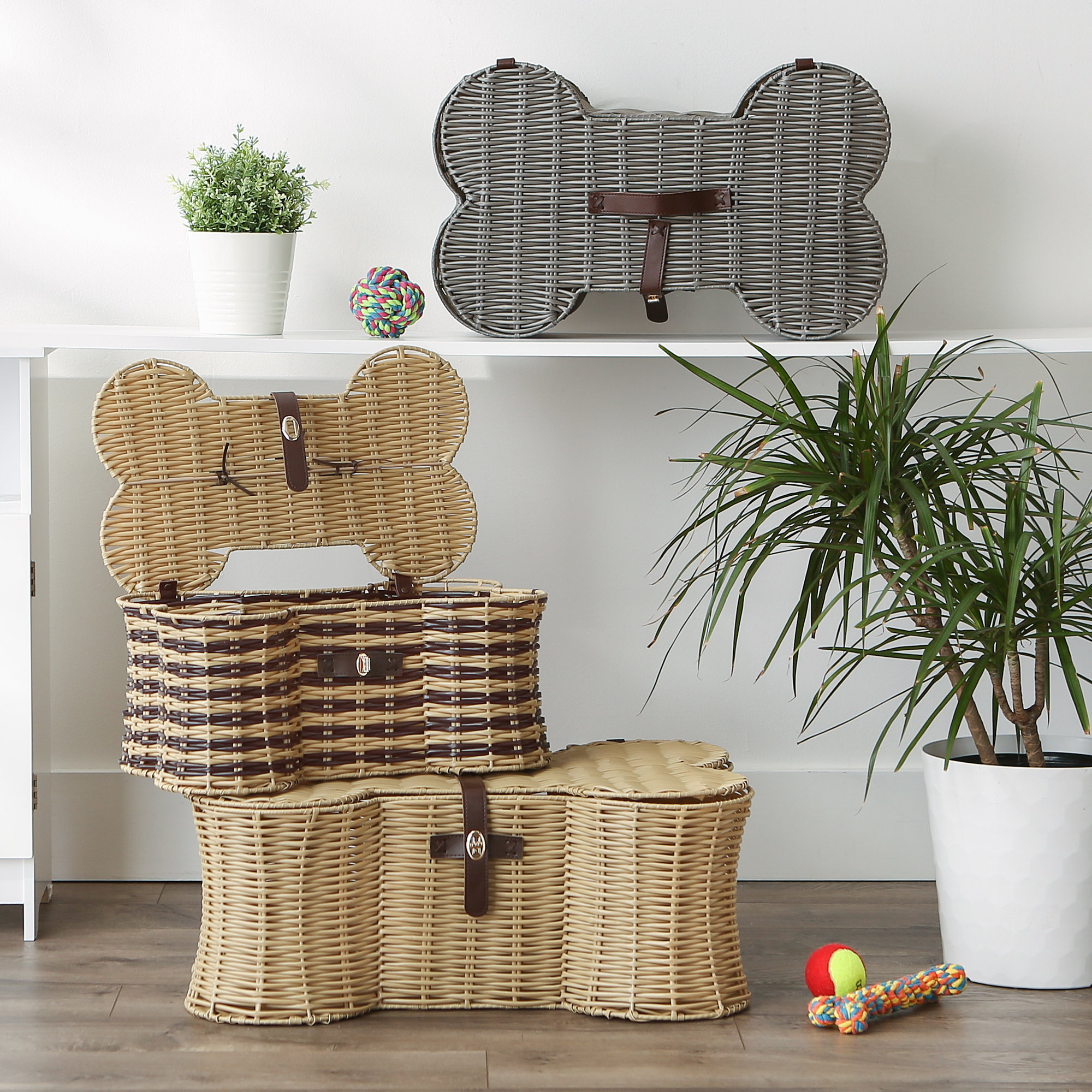 Stripe Bone Shape Toy Basket Large 24x15x9 - Pet Supplies - by Design ...