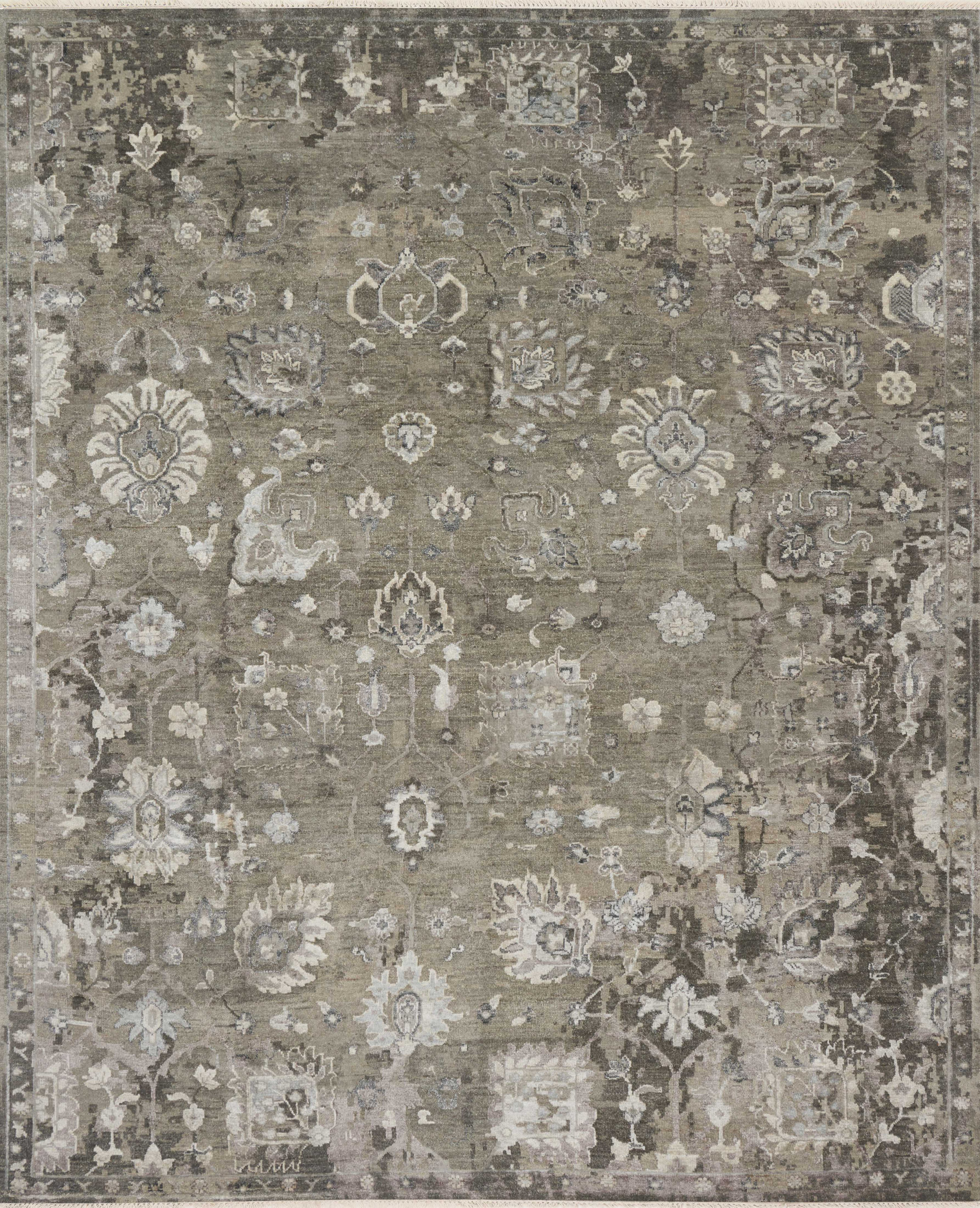 Hand Knotted Wool & Viscose from Bamboo New Artifact Walnut/Silver Rug ...