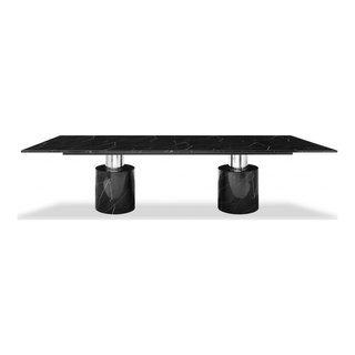 HomeRoots 120" X 48" X 30" Black Marble Stainless Steel Dining Table ...