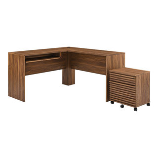 Render Wood Desk and File Cabinet Set, Walnut - Transitional - Desks ...