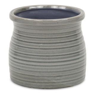 Gray Curved Ceramic Pot - Medium - Transitional - Indoor Pots And ...