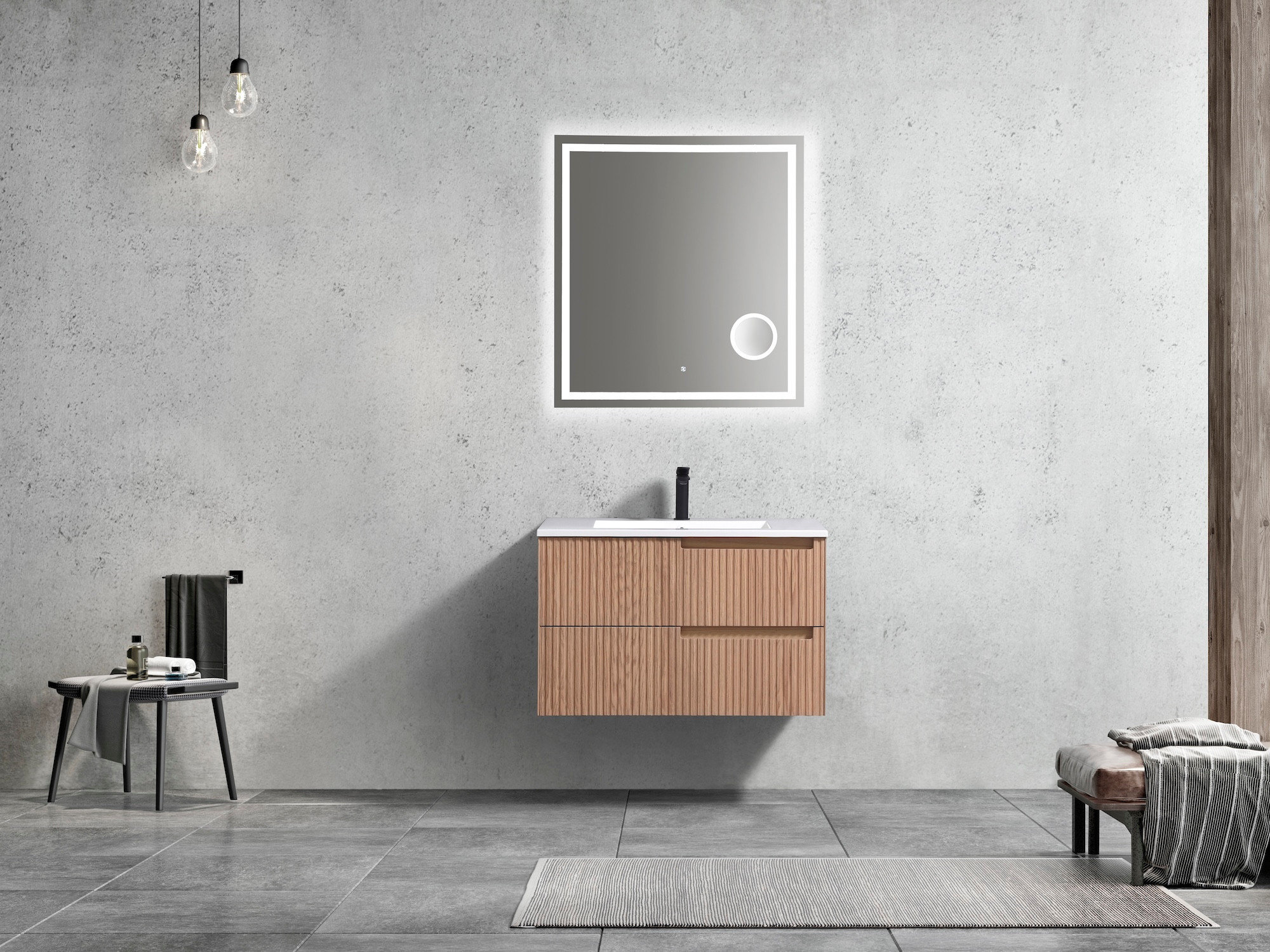 Fiore Wall Mount Modern Bathroom Vanity, Oakwood, 32" - Contemporary ...