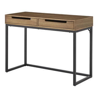 Modern Desk, Metal Base With Storage Drawers & Cut-Out Pulls, Cherry ...