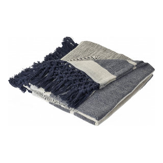 Black and Blue Woven Cotton Striped Throw Blanket - Scandinavian ...