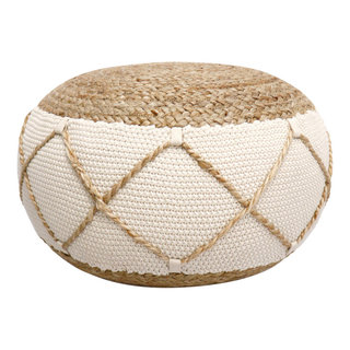 Pasargad Home Santorini Cotton and Jute Pouf, Natural and Ivory - Beach Style - Floor Pillows ...