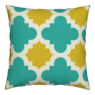 Turquoise Teal Mustard Yellow Cream Burst Throw Pillow - Mediterranean ...