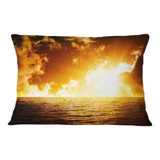 Fiery Sunlight in Beach during Sunset Seascape Throw Pillow, 12"x20 ...