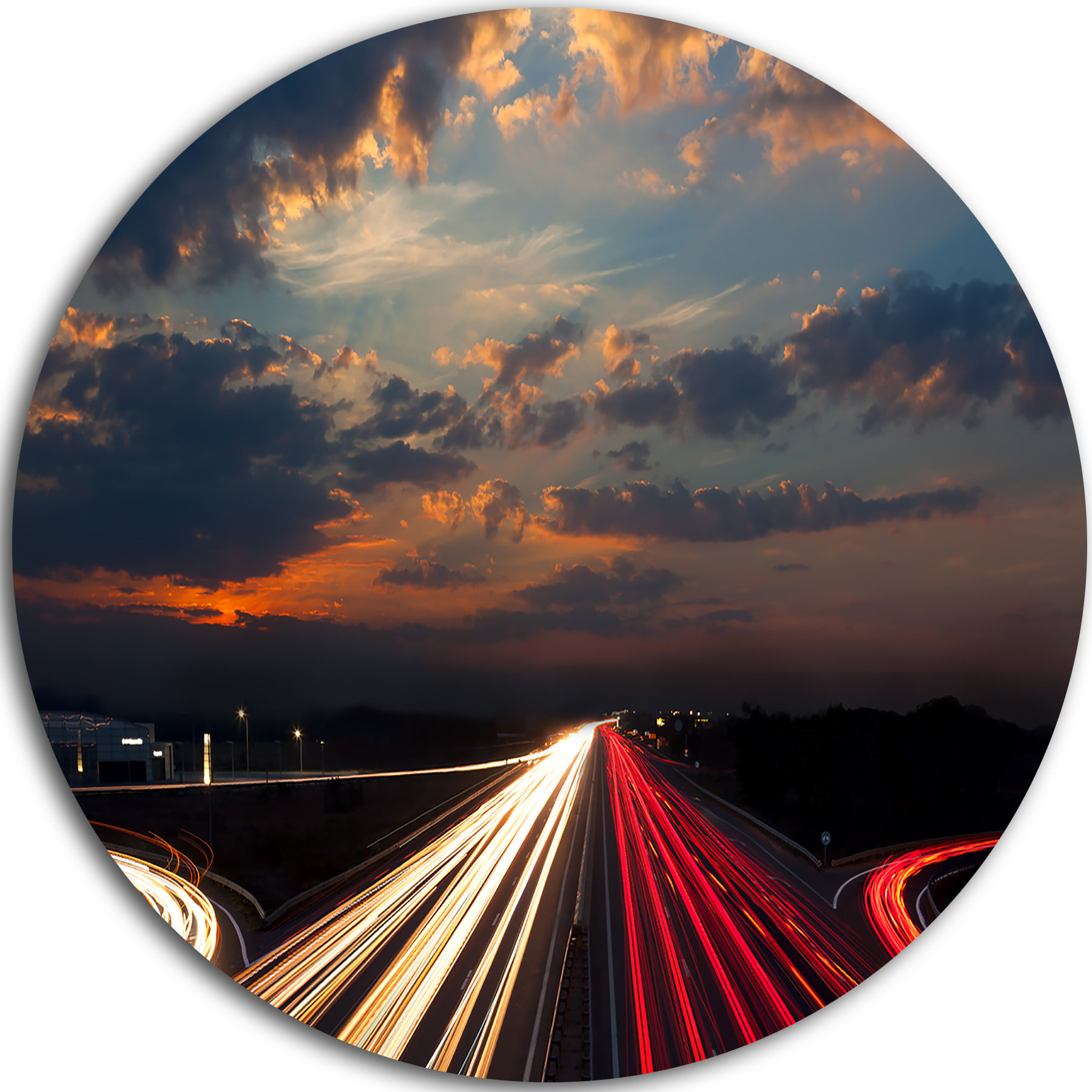 Long Exposure Traffic, Abstract Digital Art Round Metal Wall Art, Disc ...