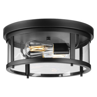 Gunther Two-Light Matte Black Modern Farmhouse Flush Mount Light ...