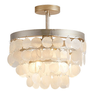 13.77 in 2-Light Farmhouse Shell Flush Mount Ceiling Lighting - Beach ...