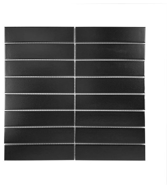 Gio Black Matte 1.25" X 6" Stacked Linear Porcelain Mosaic Tile, 11 ...