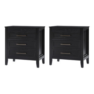 28"W Transitional 3-Drawer Nightstand, Built-in Power Outlet Set of 2 ...