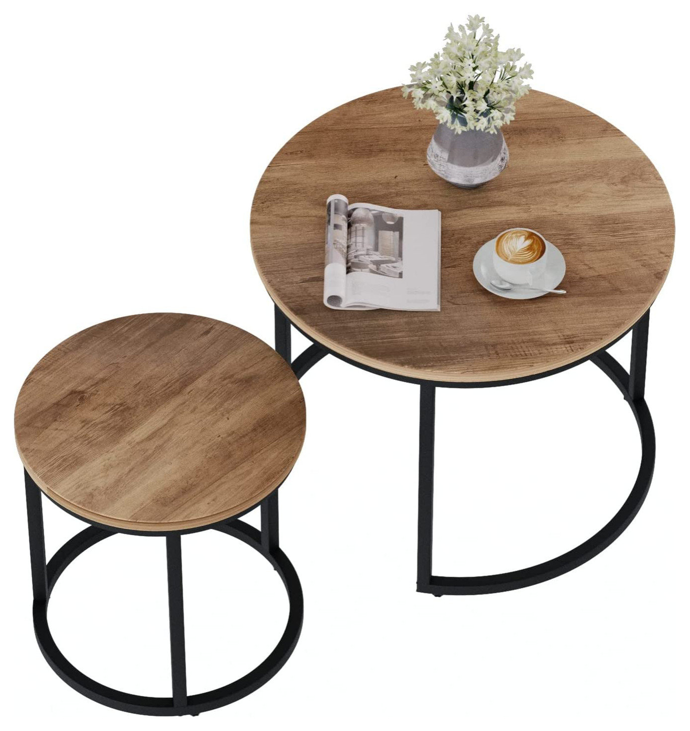 Modern Nesting Coffee Table with Adjustable Non-Slip Feet, Wooden ...