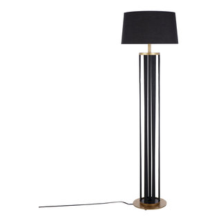 Ribbon Floor Lamp, Gold Metal, Black Ribbon, Black Linen - Transitional ...