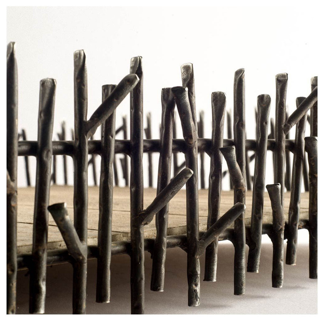 HomeRoots Natural Brown Wood With Metal Twig-Like Side Rails Tray, 21 ...