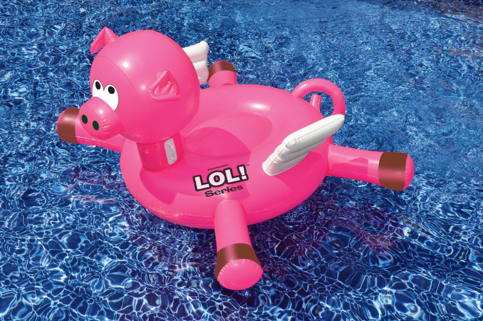 Pink Inflatable Flying Pig Swimming Pool Float 54" - Modern - Pool Toys ...