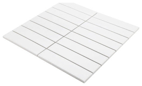 Gio White Glossy 1.25" X 6" Stacked Linear Porcelain Mosaic Tile, 1 ...