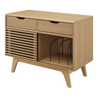 Vinyl Record Side Table Cabinet Stand, Charcoal Wood, Mid Century ...