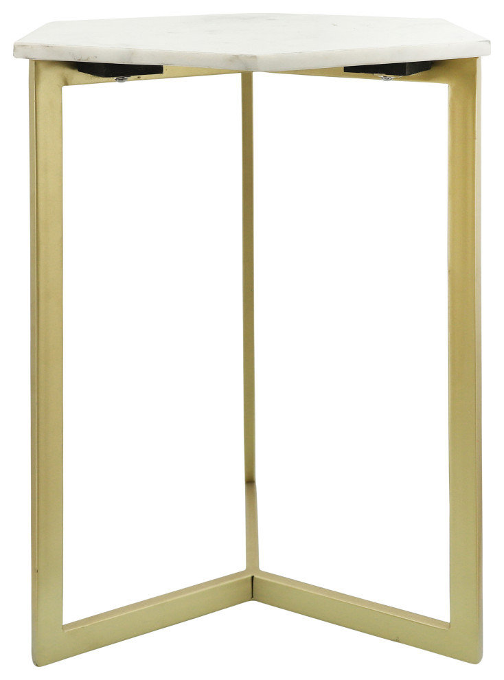 Metal/Marble, Hexagon Side Table, Gold/White, 17x17x21" - Contemporary ...