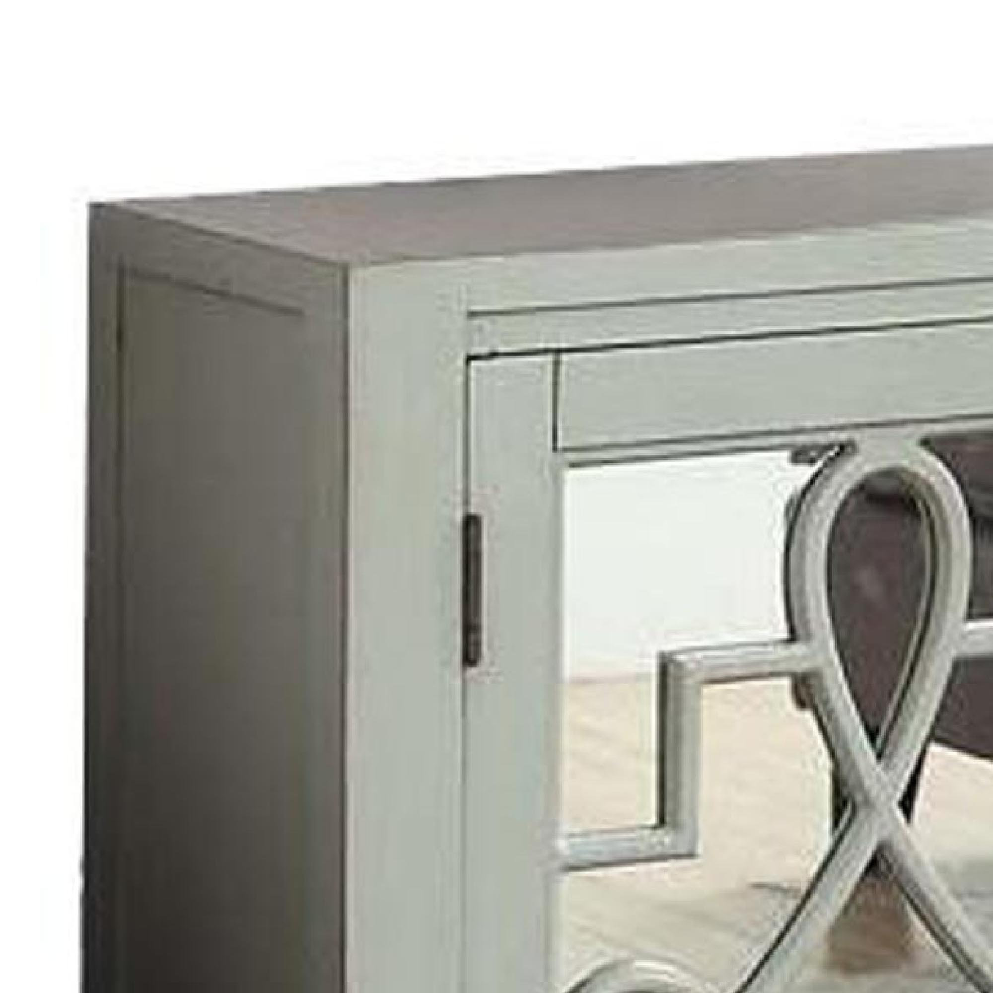 Benzara BM154245 72" Console Table With 3 Mirror Doors, Lattice Design ...