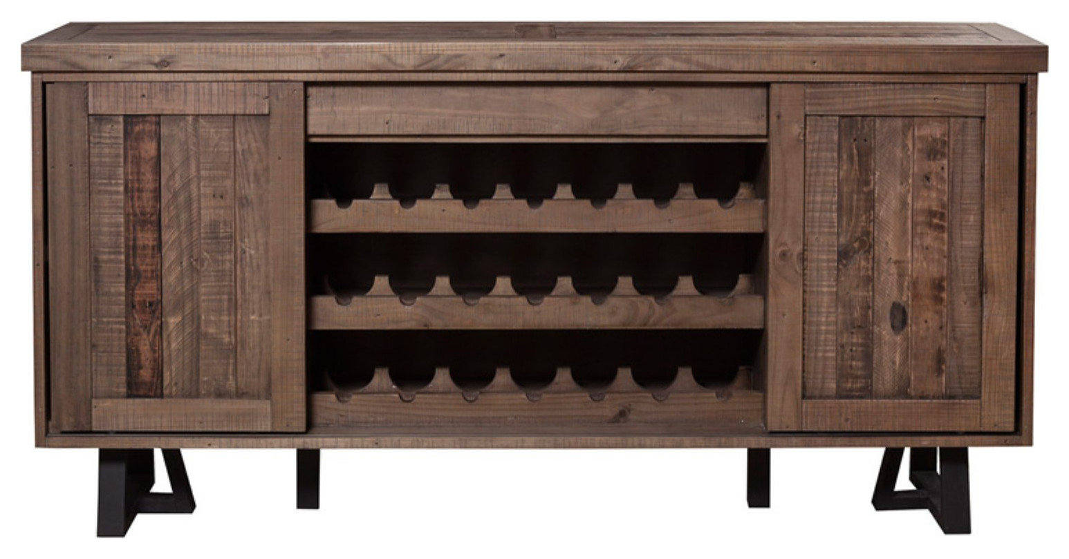 Farmhouse Sideboard, Pinewood Top With Sliding Doors & Open Shelves ...
