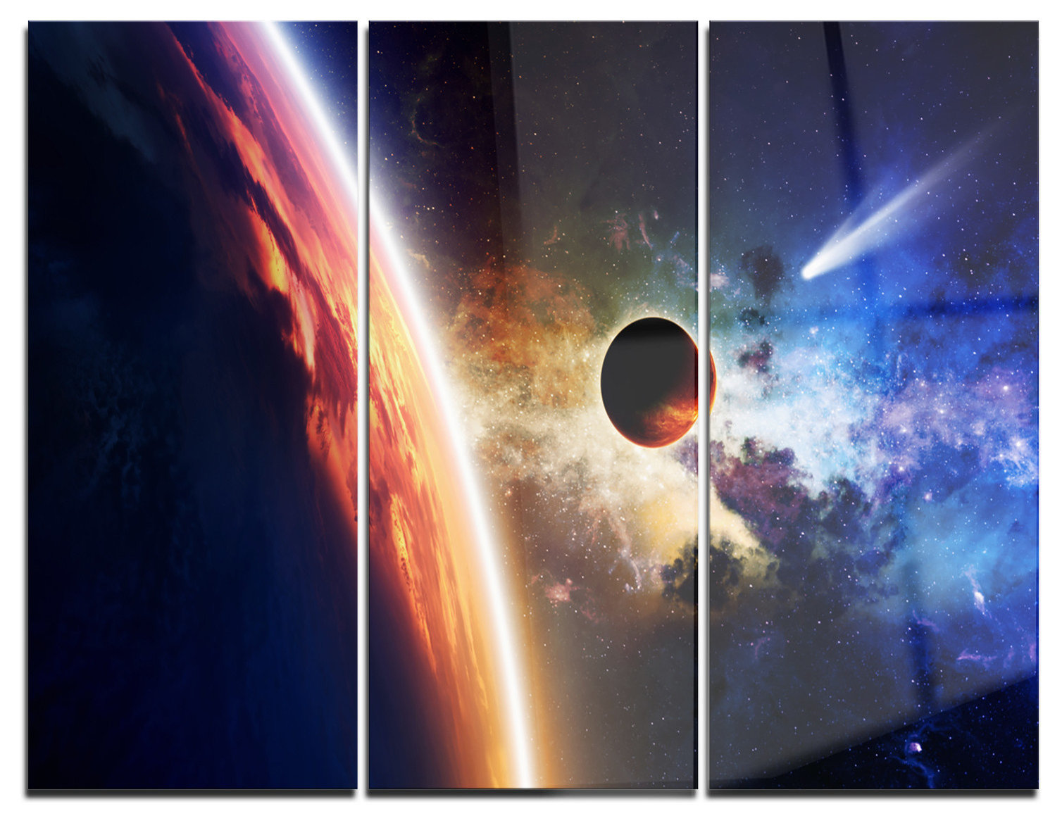 "Planet and Comet in Space" Spacescape Metal Wall Art, 3 Panels, 36"x28 ...