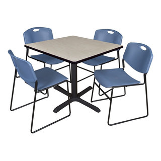 Cain 42" Square Breakroom Table- Maple & 4 Zeng Stack Chairs- Blue ...