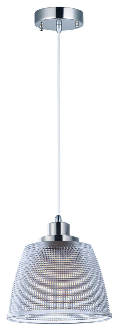 Farmhouse LED Mini-Pendant Light Prismatic Glass Polished Nickel Retro ...