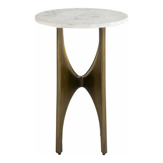 White Marble Top Accent Table in Black Nickel and White Finish Shiny Metal Base - Contemporary ...
