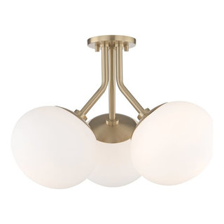 Mitzi Estee 3-LT Semi-Flush H134603-AGB - Aged Brass - Midcentury ...