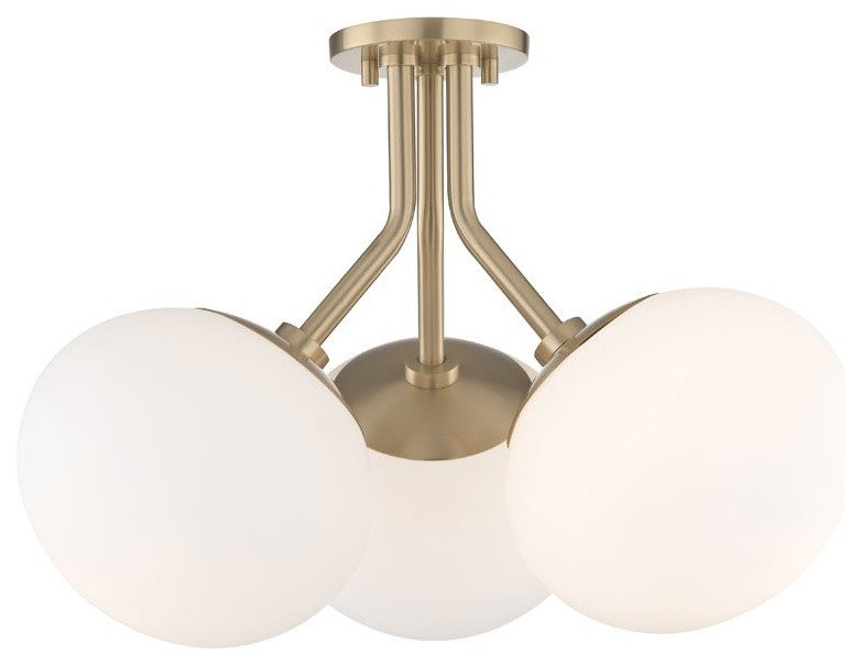 Mitzi Estee 3-LT Semi-Flush H134603-AGB - Aged Brass - Midcentury ...
