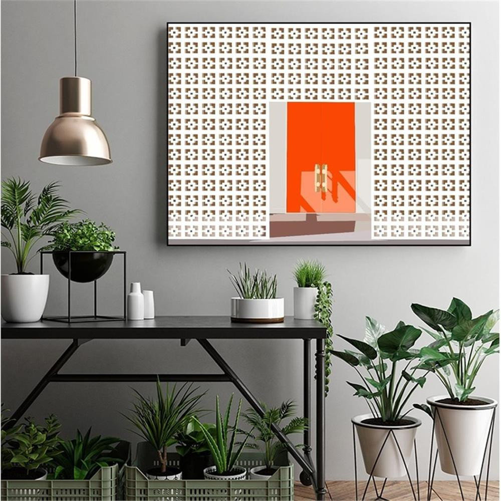 Giant Art Canvas 24x18 Mid Century Modern Front Door Framed in Multi ...