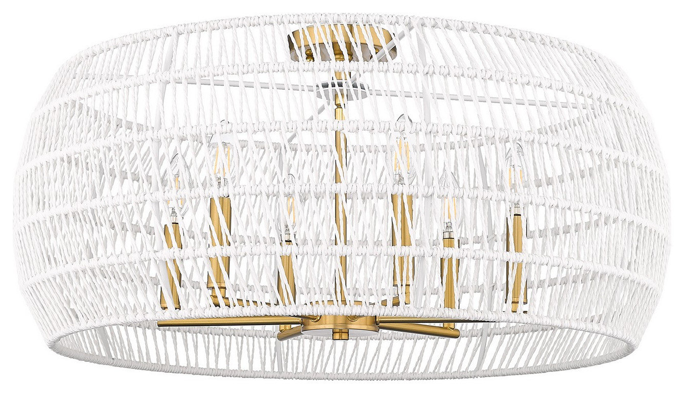 Ellie 4 Light Semi-Flush in Modern Brushed Gold with Bleached White ...