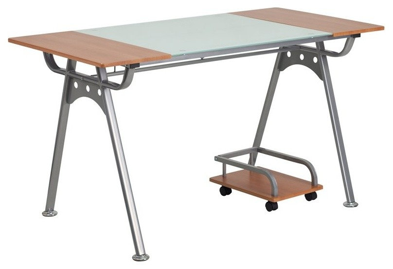 Hamlet Office Computer Desk With Glass and Cherry Laminate Top ...