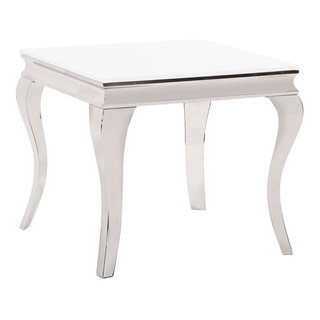 Howard Elliott Stainless Steel End Table With Thick Tempered Glass Top ...