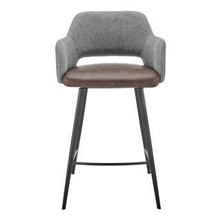 Desi Swivel Counter Stool in Gray Fabric and Dark Gray Leatherette ...