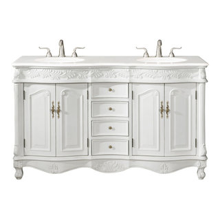60" Double Bathroom Vanity, Teak With Ivory White Engineered Marble ...