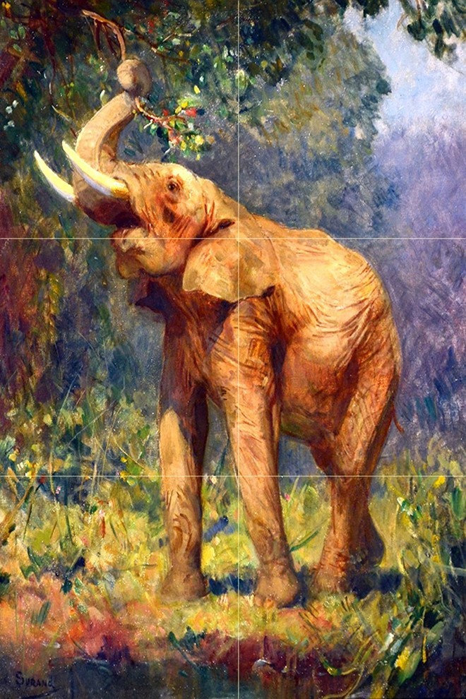 Tile Mural Elephant Tree Wild Animals Kitchen Backsplash, 4.25" Ceramic ...