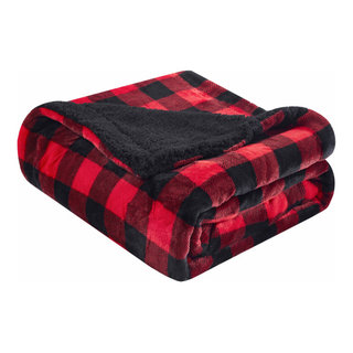 Buffalo Red Black Reversible Velvet and Sherpa Throw Blanket - Rustic ...
