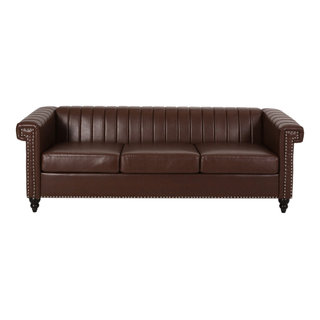 Donley Contemporary Channel Stitch 3 Seater Sofa with Nailhead Trim ...