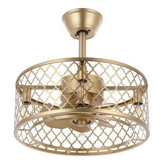 18" Modern 7-Blade Caged Ceiling Fan With Remote Control And Light Kit ...