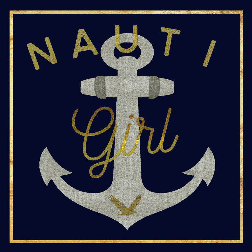 Nauti Girl In Navy, 24" H X 24" W, 24" H x 24" W x 1.5" D - Beach Style ...
