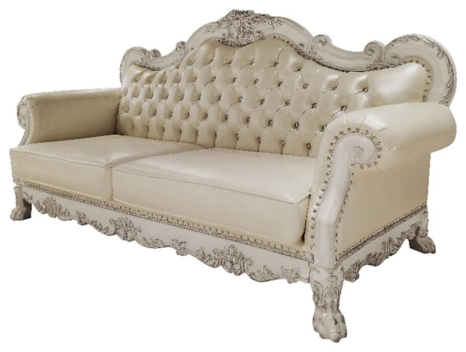 ACME Furniture Dresden Upholstered Faux Leather Sofa with 4 Pillows in ...